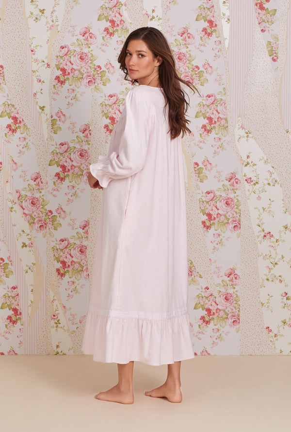 Blush Heritage Cotton Flannel Embroidery Long Nightgown - Eileen West
