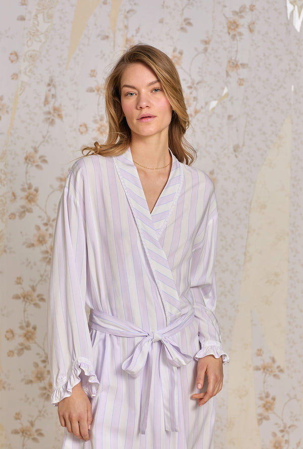 Montauk Stripe Ecovero™ Rayon Short Wrap Robe - Eileen West