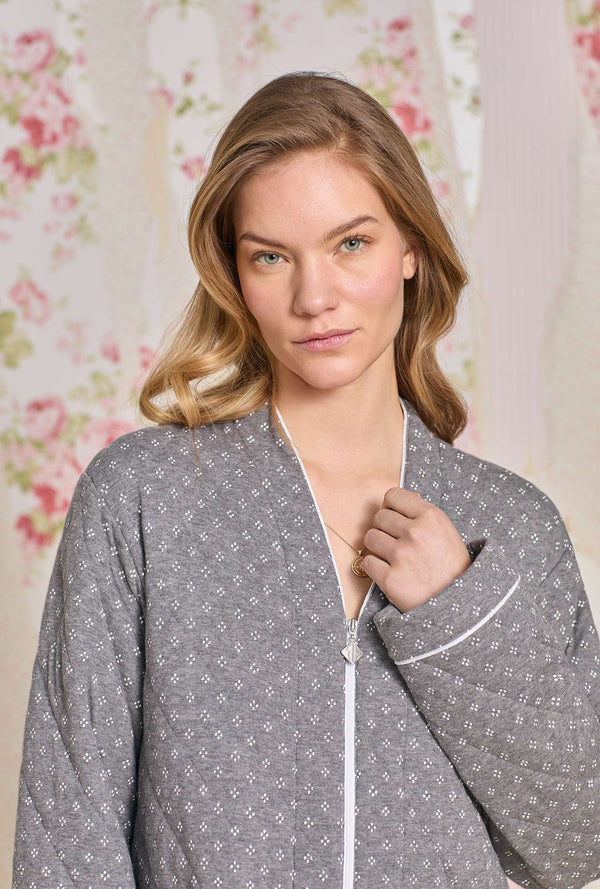 Moonstone Cotton Diamond Quilt Zip Robe - Eileen West